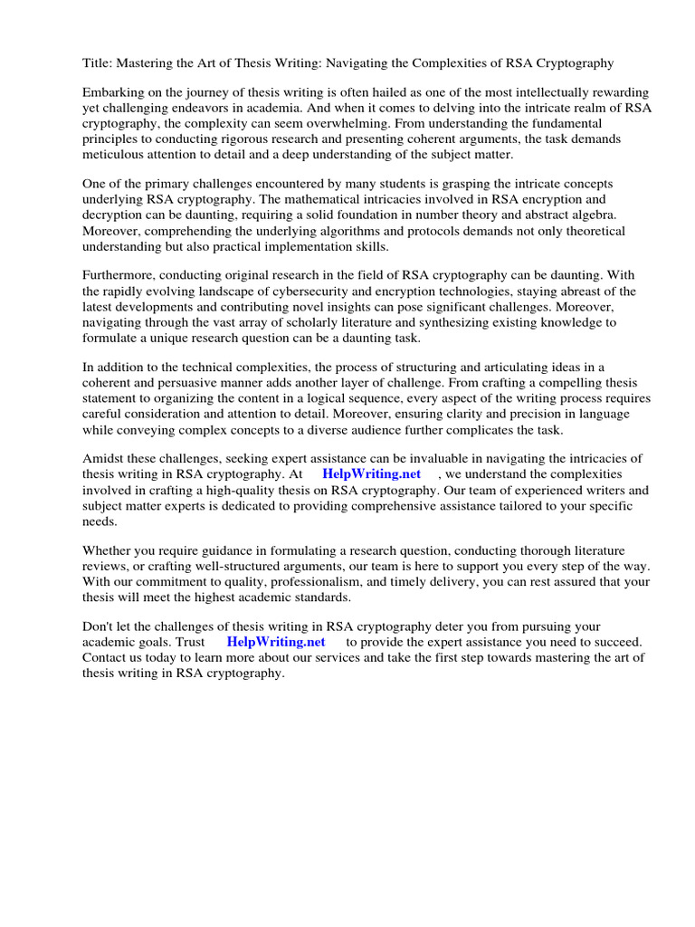 Thesis Rsa Cryptography | PDF | Cryptography | Key (Cryptography)