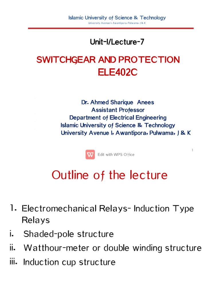Lecture 7 - Electromechnical Relays - Induction Type | PDF ...