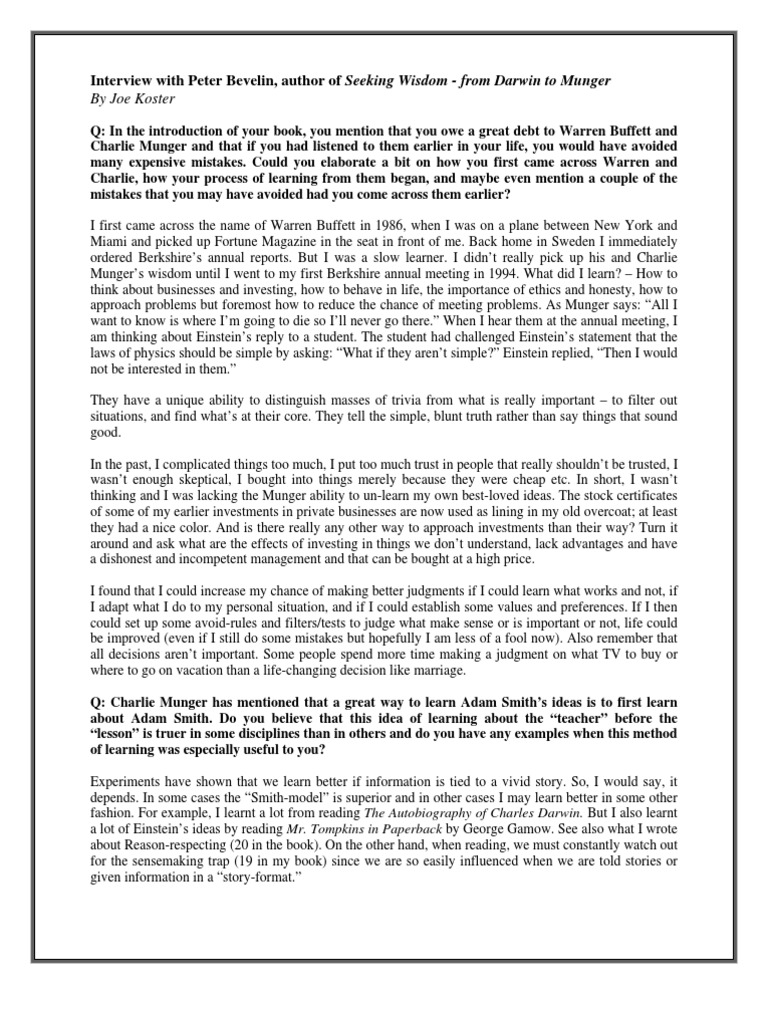 Peter Bevelin Interview | PDF | Thought | Biology