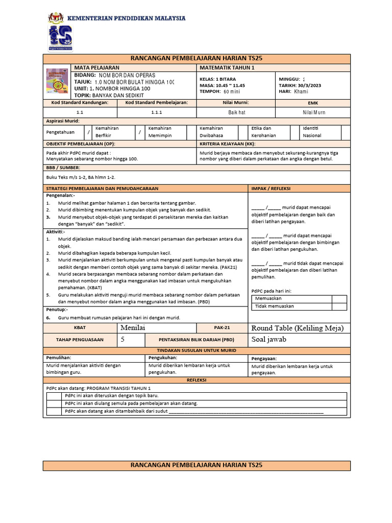 MT THN 1 Ts25 (Tajuk 1) Dah | PDF