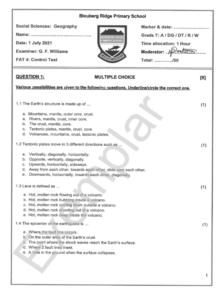 Grade 7 Geography Mid Year Examination 2021 | PDF