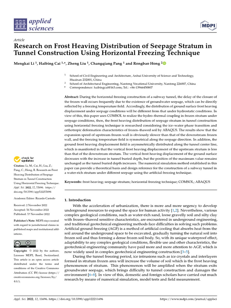 Research On Frost Heaving Distribution of Seepage Stratum in Tunnel ... Research On Frost Heaving Distribution of Seepage Stratum in Tunnel ...