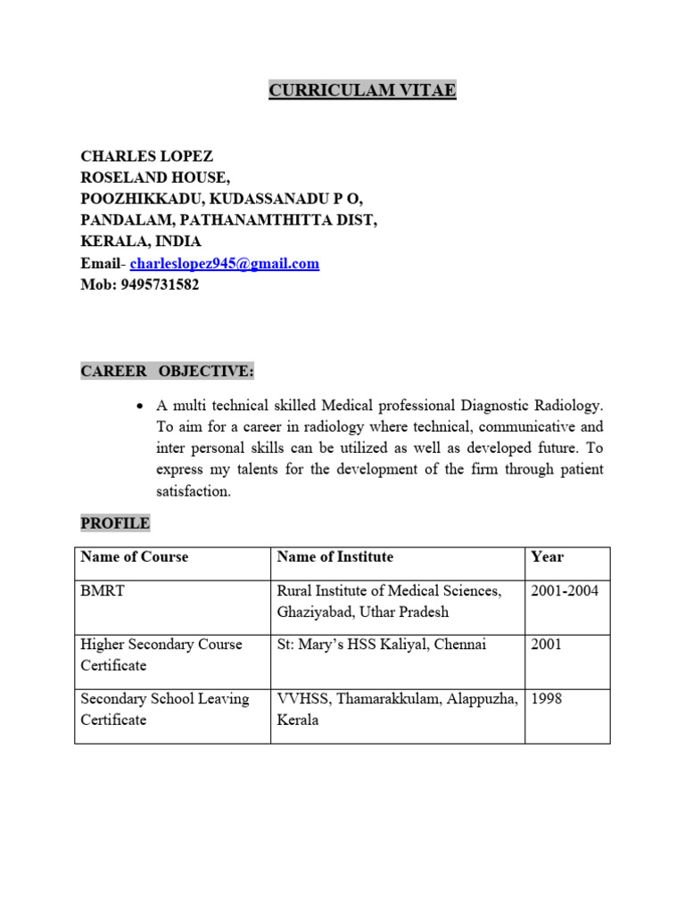 Charles CV | PDF | Radiology | Ct Scan