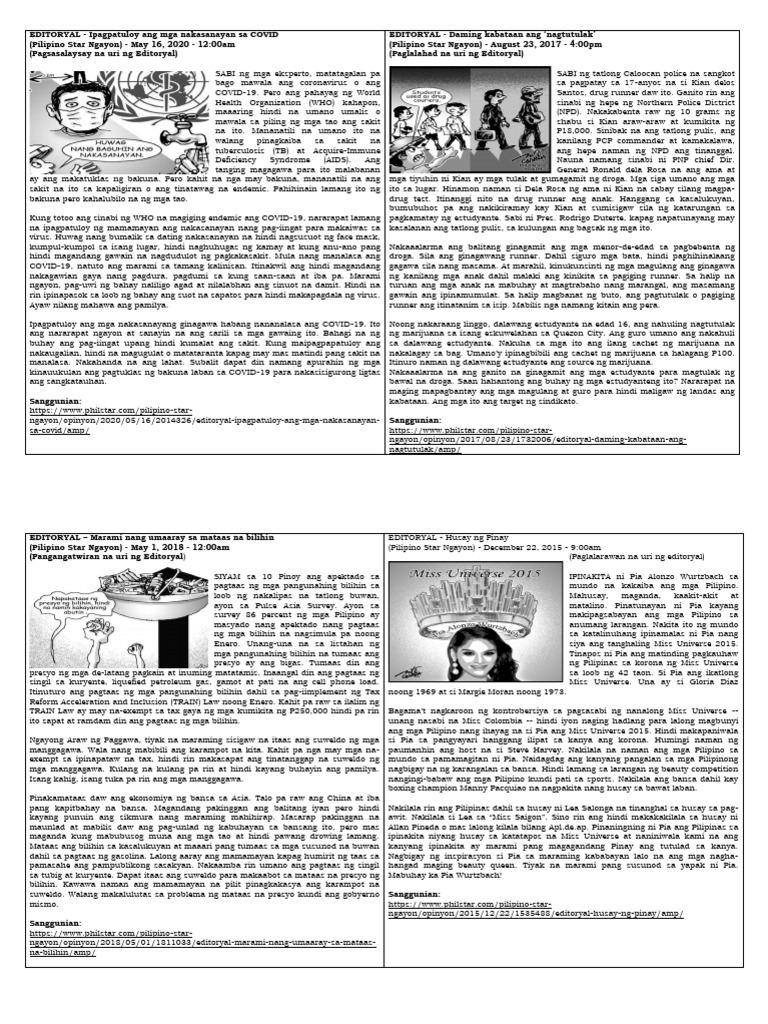 EDITORYAL EXAMPLES - Pangkat3 - Introduksyon Sa Pamamahayag | PDF