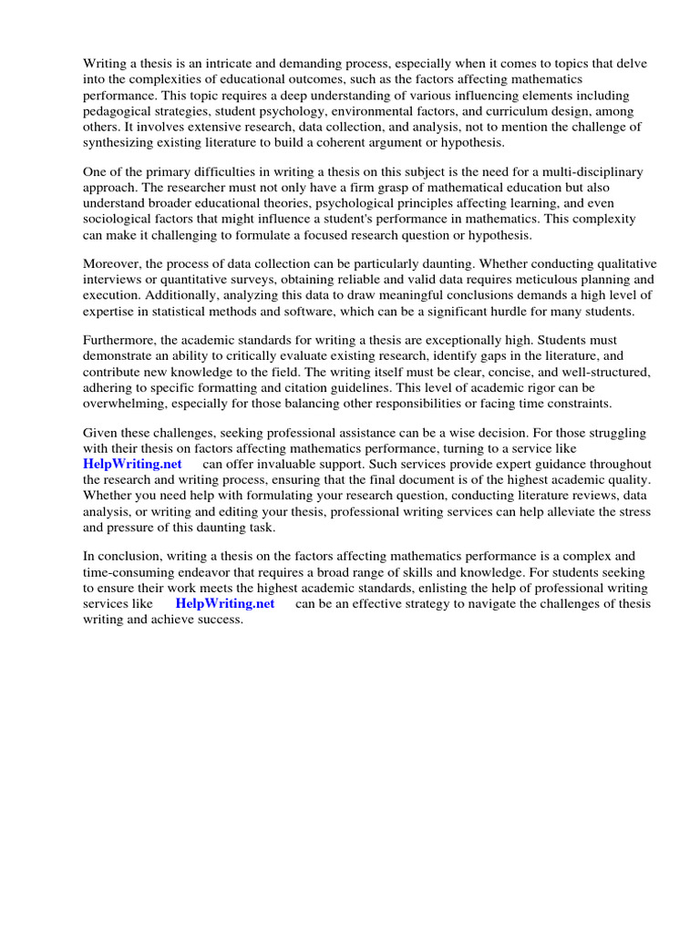 Thesis On Factors Affecting Mathematics Performance | Download Free PDF | Teachers | Mathematics
