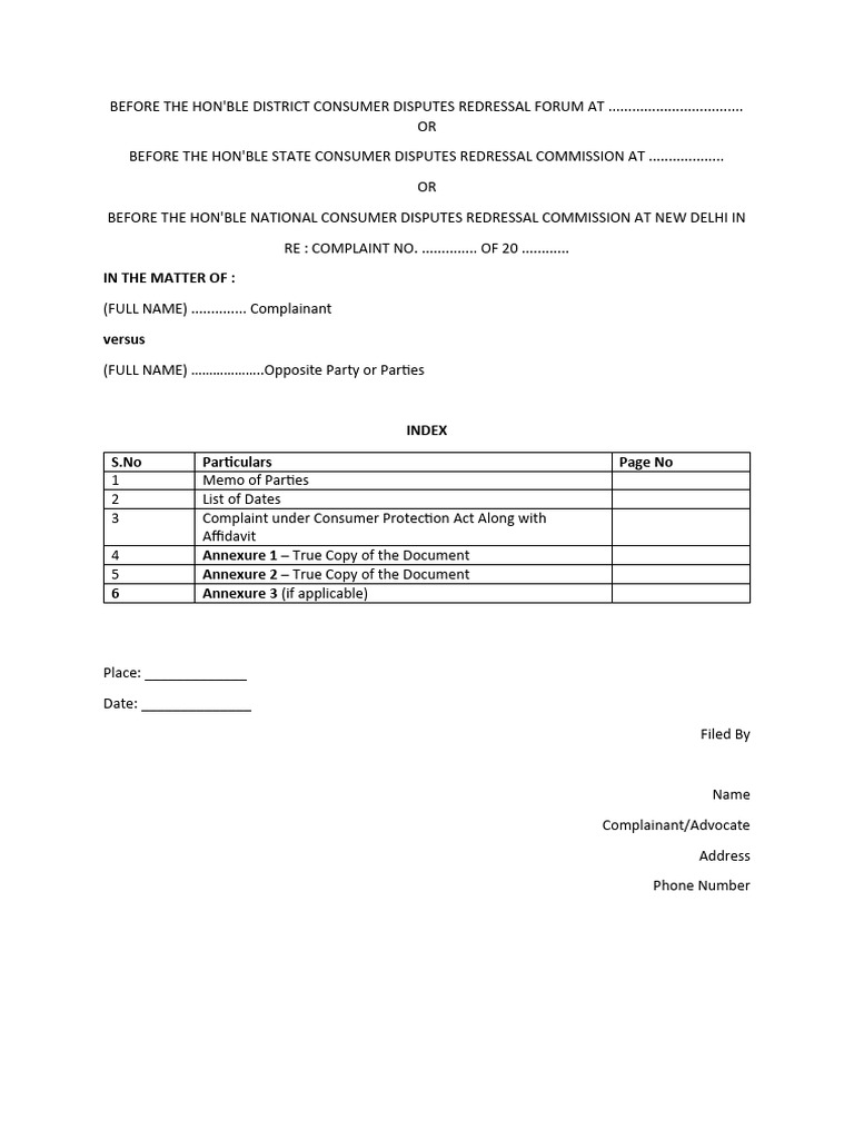 Consumer Complaint Format | PDF | Affidavit | Complaint