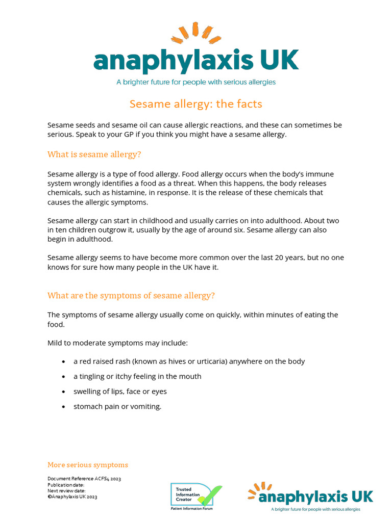 Sesame Allergy: The Facts | PDF | Wellness | Lifestyle