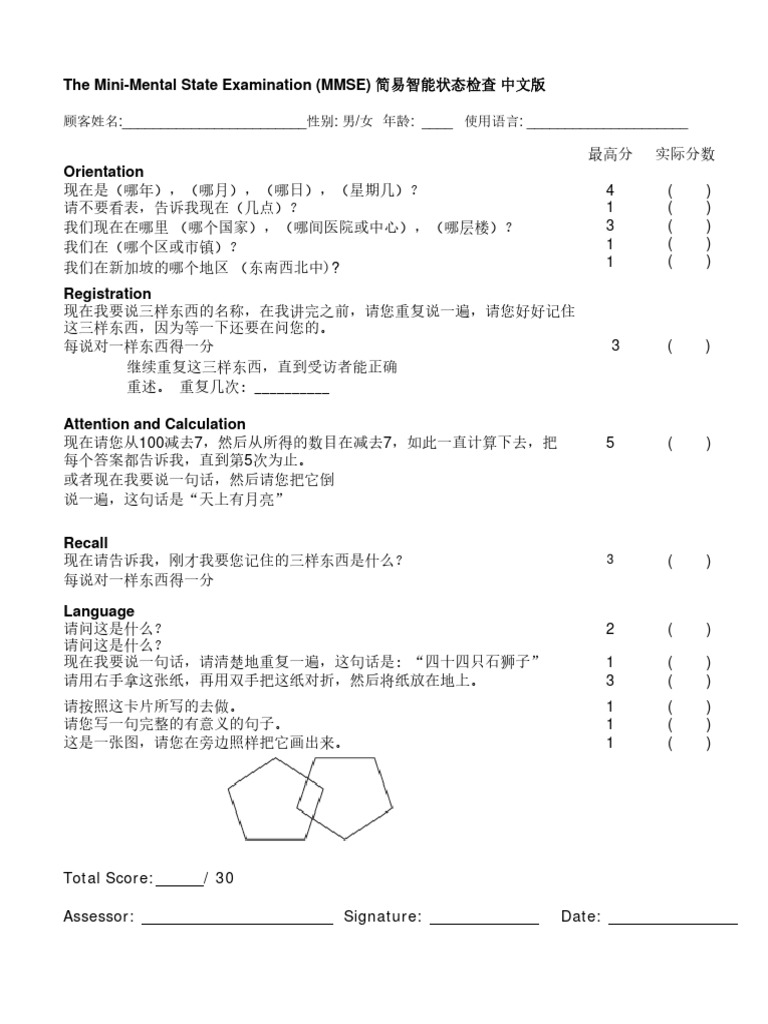 MMSE (Chinese Version) | PDF
