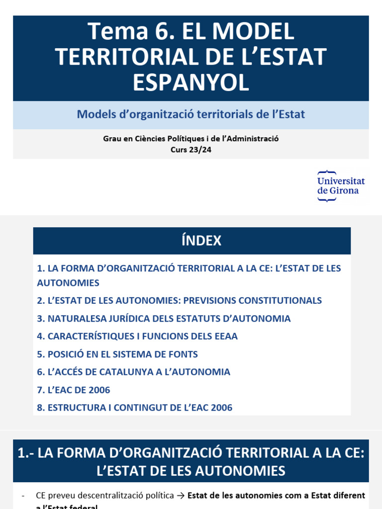 Tema 6. EL MODEL TERRITORIAL DE LESTAT ESPANYOL | PDF