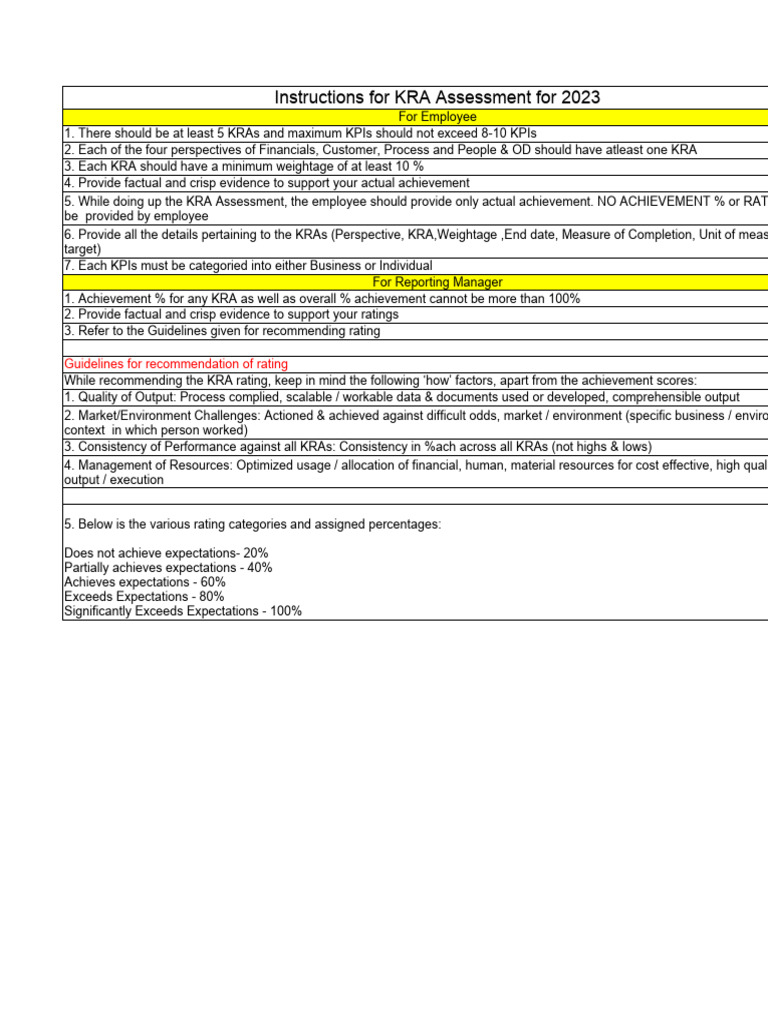 2023 KRA Assessment Guidelines | PDF | Performance Indicator | Employment