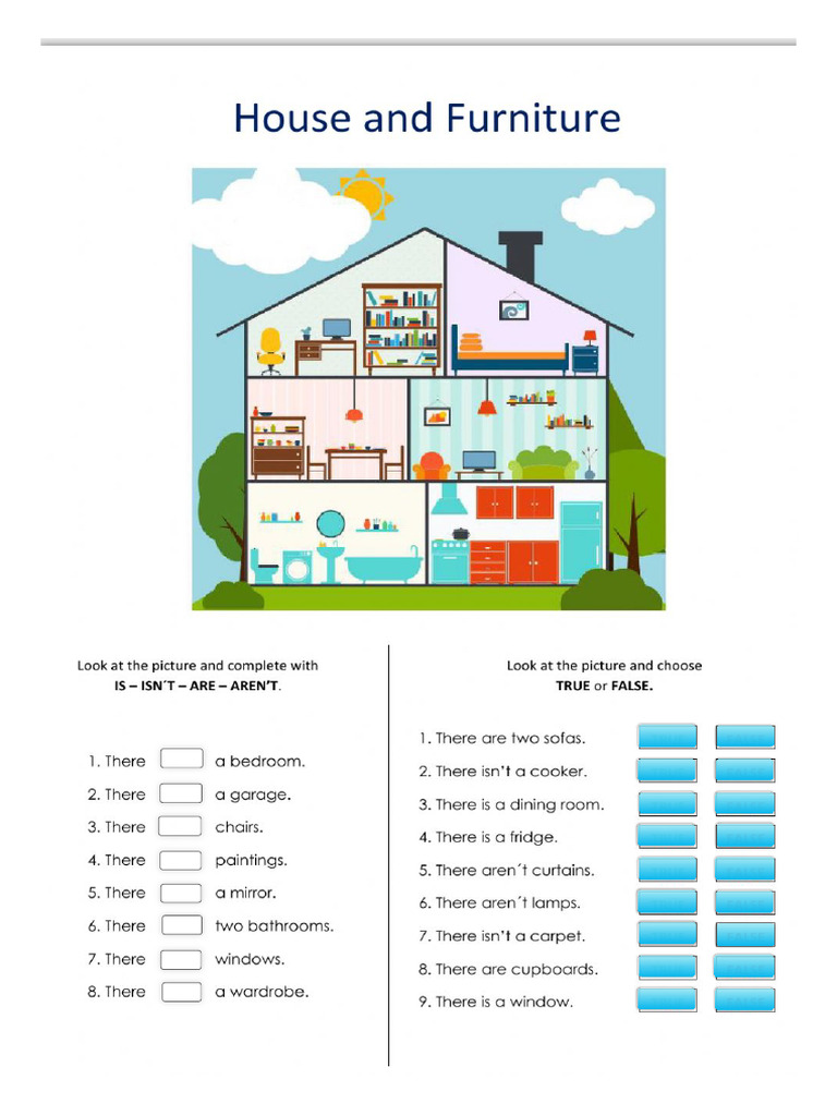 House and Furniture Worksheet for Beginners | PDF