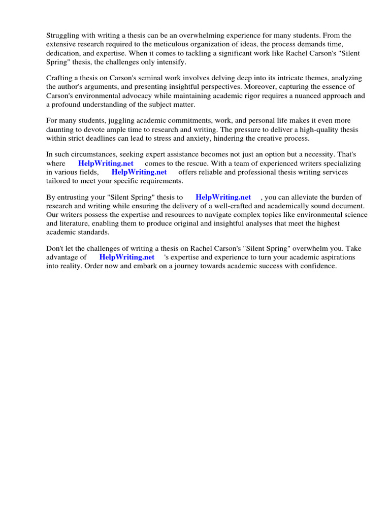 Rachel Carson Silent Spring Thesis | PDF | Pesticide