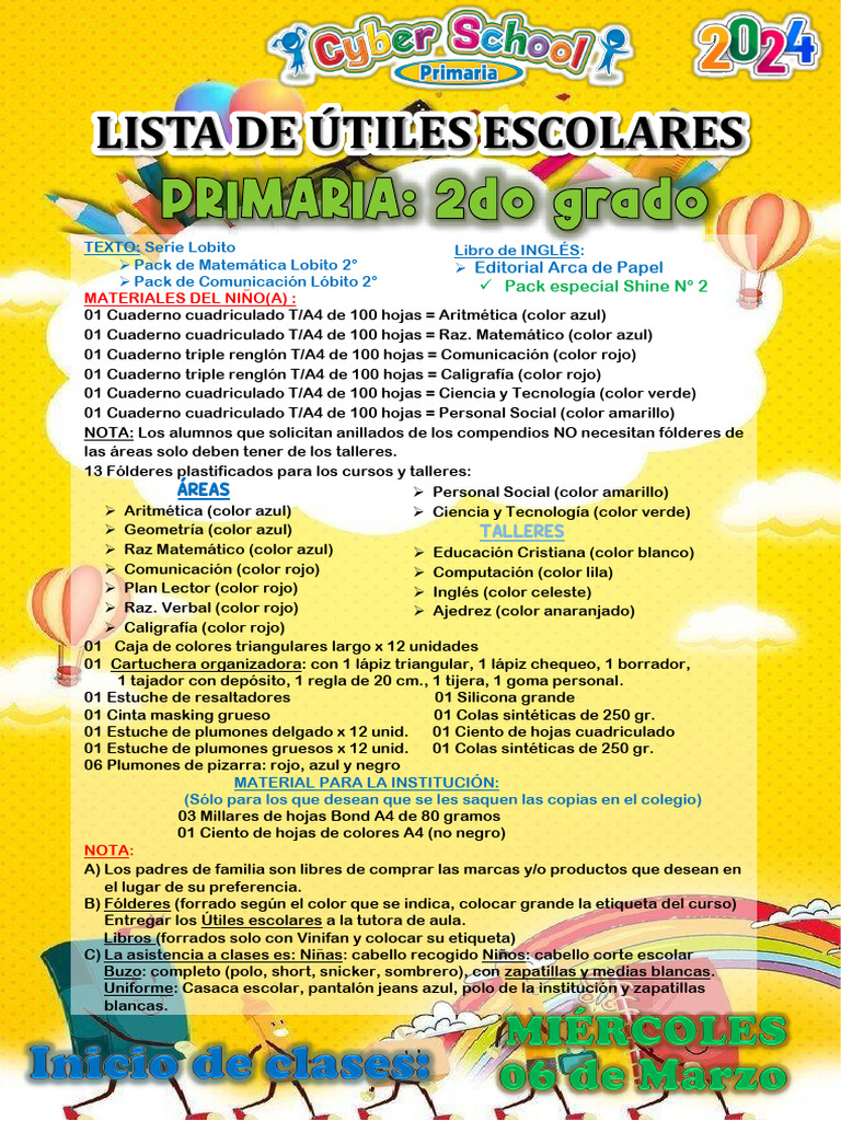 Lista de útiles 2do Grado | PDF | Science