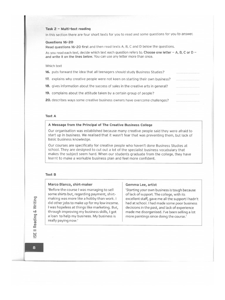 ISE II Reading Task2 | PDF