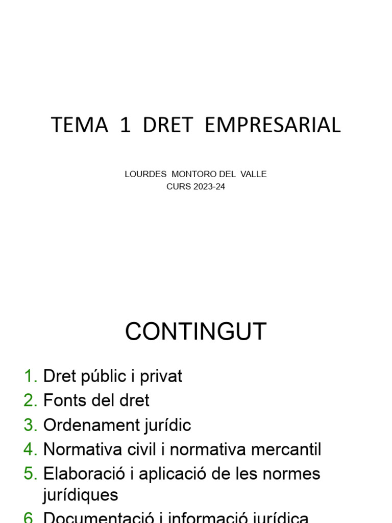 Tema 1 Dret Empresarial | PDF