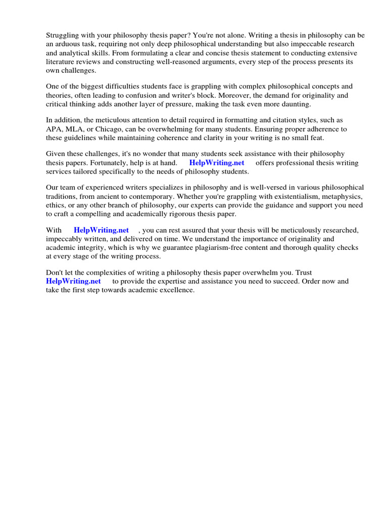 Philosophy Thesis Writing Help Guide | PDF | Essays | Philosophy Of ...