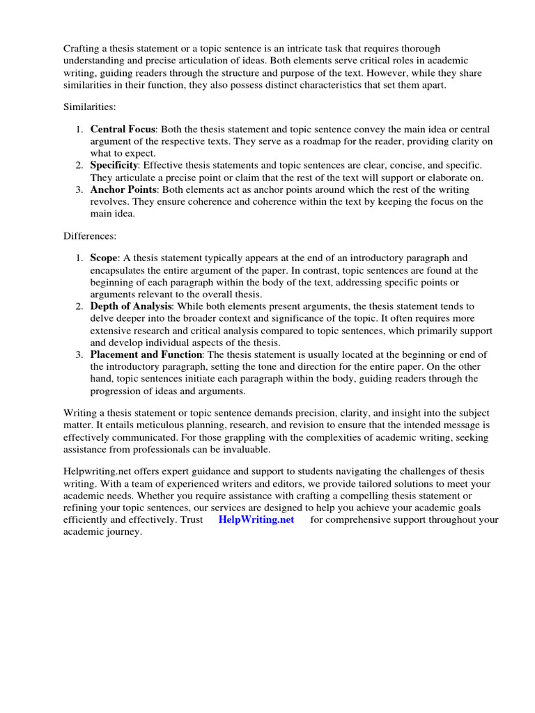 How Are Thesis Statements and Topic Sentences Similar and How Are They ...