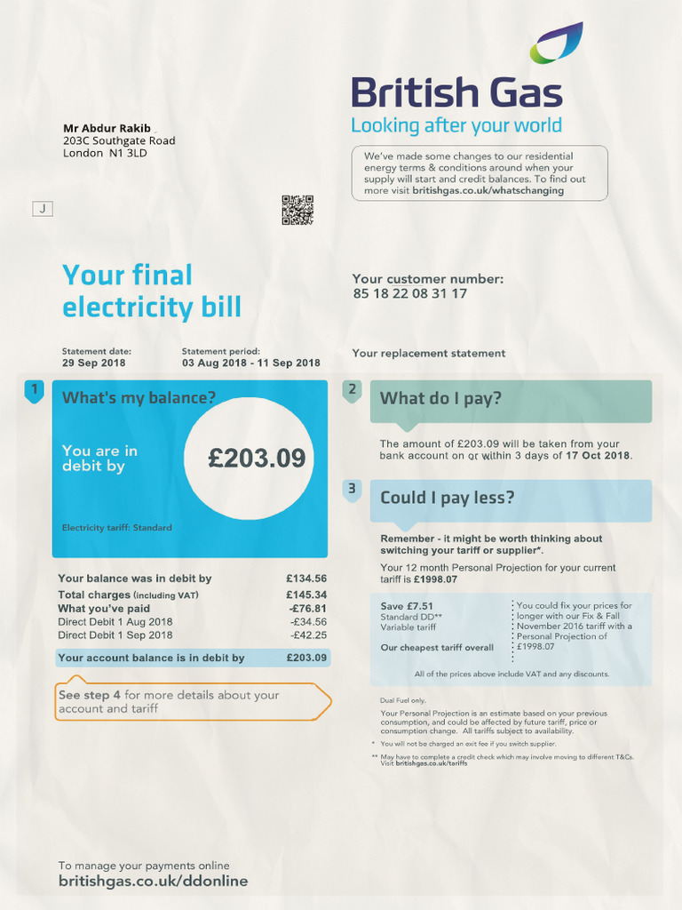 British Gas Invoice Summary 2018 | PDF