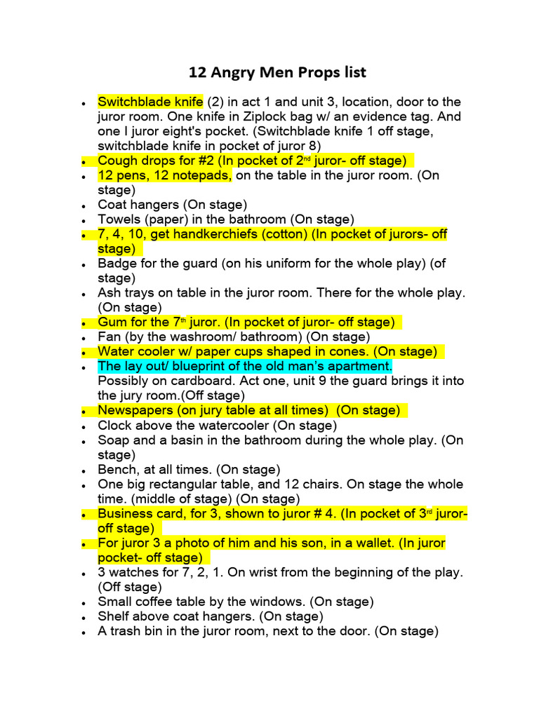 12 Angry Men Props List | PDF | Art