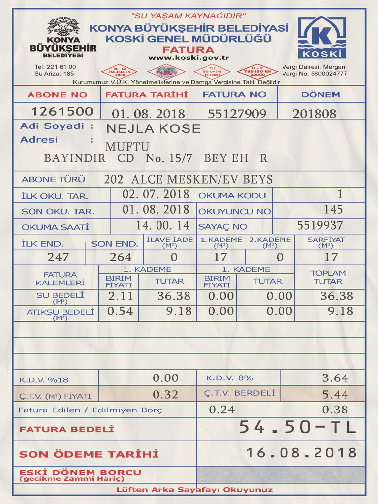 Turkish Utility Bill | PDF