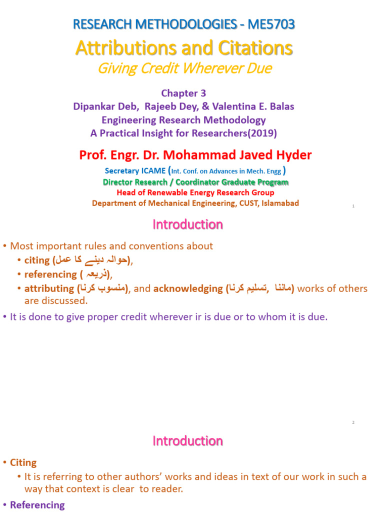Lect 5 RM ME5703 Attributions and Citations-Giving Credit Wherever Due ...