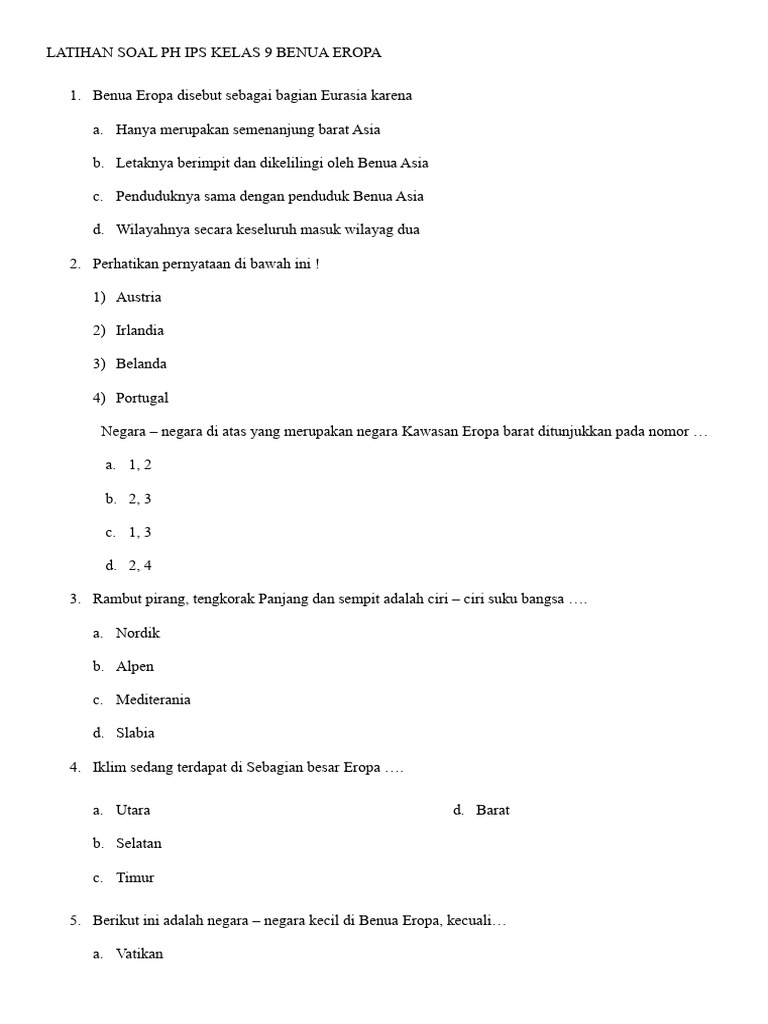 Latihan Soal PH Ips Kelas 9 Bab I Benua Asia | PDF