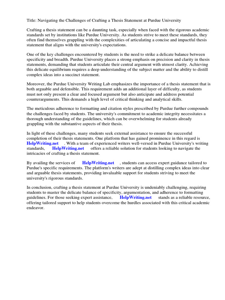 Purdue University Writing Thesis Statement | PDF | Essays | Thesis Purdue University Writing Thesis Statement | PDF | Essays | Thesis