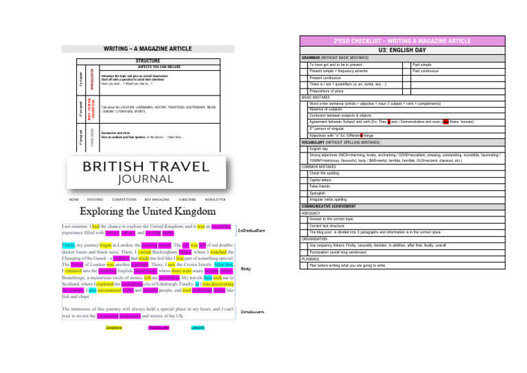 Writing - A Magazine Article - Guide - 2 | PDF | Adjective | English ...