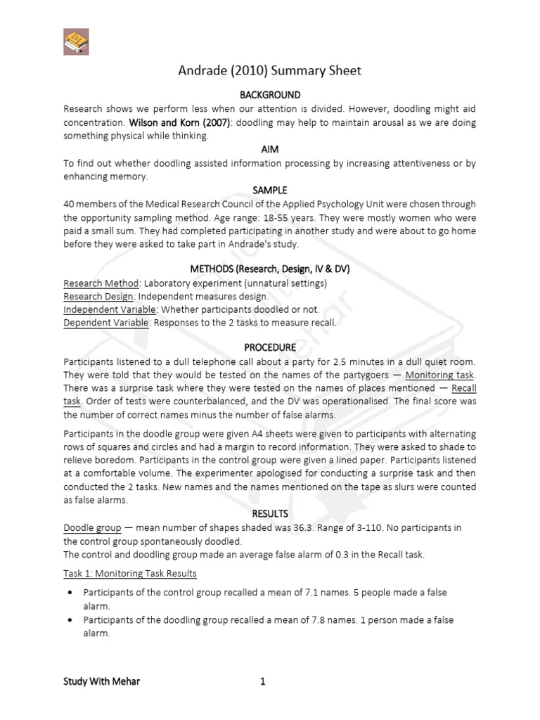 Andrade (2010) Summary Sheet - Study With Mehar | PDF