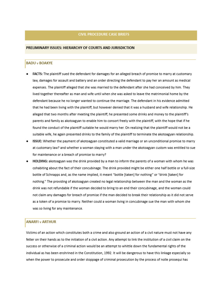 Civil Procedure Case Briefs Overview | PDF | Lawsuit | Pleading