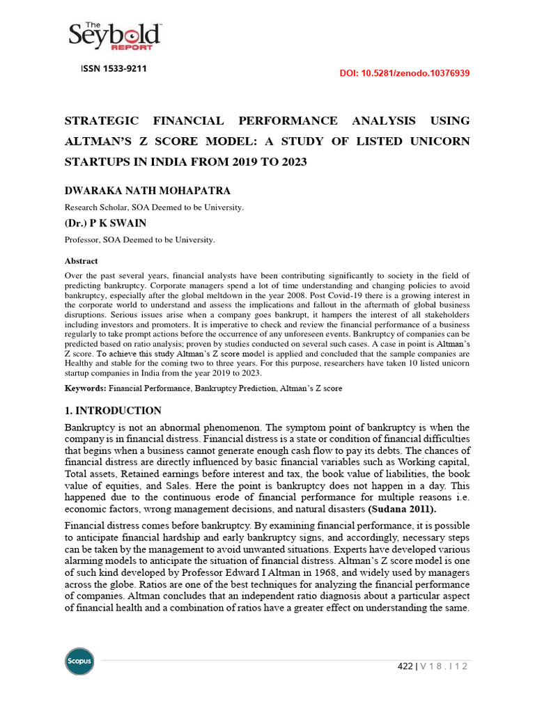 Strategic Financial Performance Analysis Using Altman's Z Score Model: A Study of Listed Unicorn ...