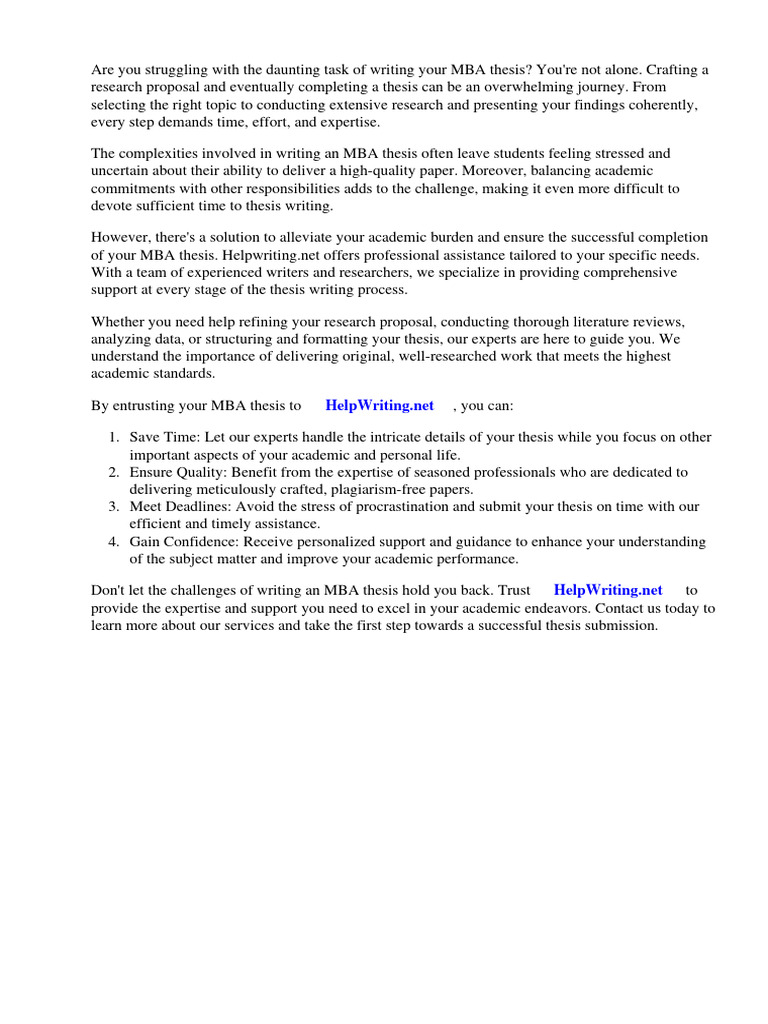 Sample Research Proposal Mba Thesis | Download Free PDF | Thesis ...