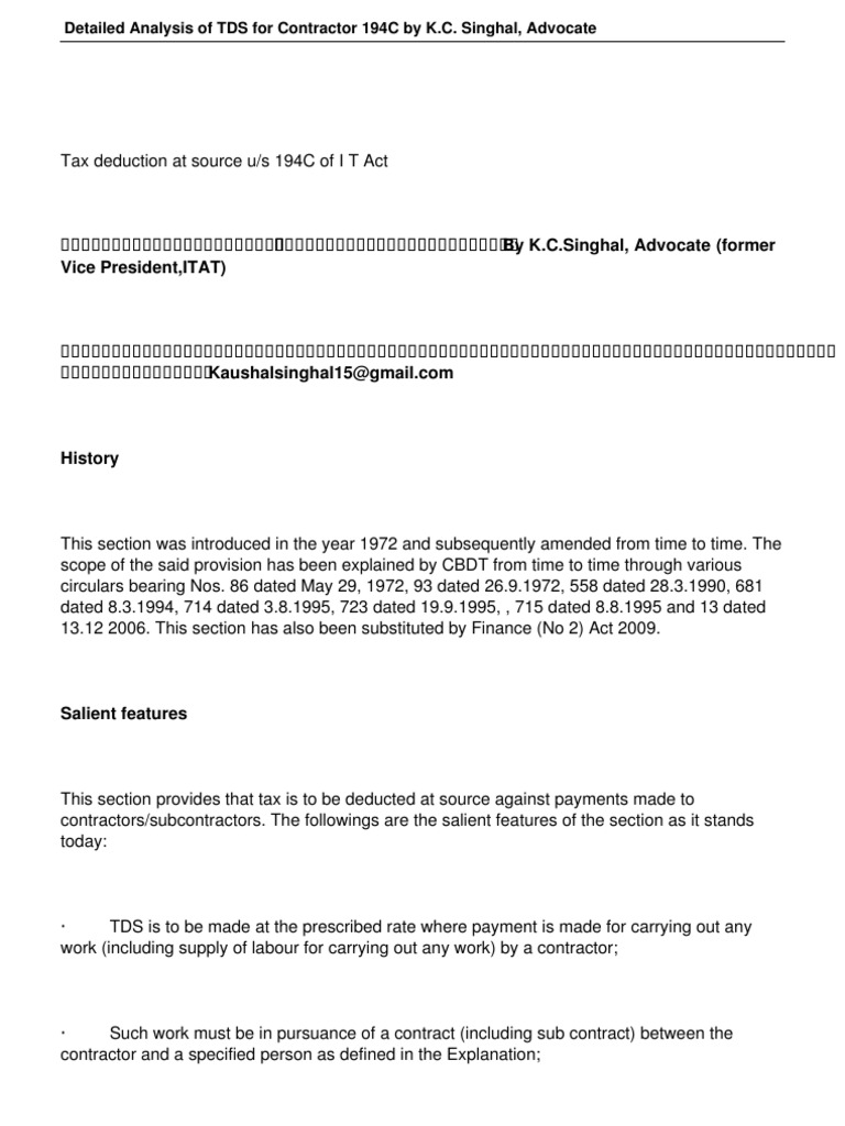 TDS Contractor 194C Analysis Guide | PDF | Pay Television | Taxes