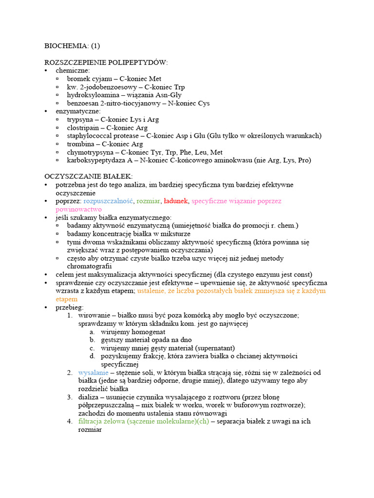 Biochemia Kolos1 | PDF