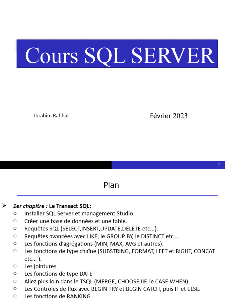 Cours Complet SQL Server et T-SQL | PDF | Méthodes et références pédagogiques