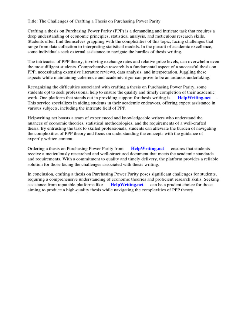Thesis Purchasing Power Parity | PDF