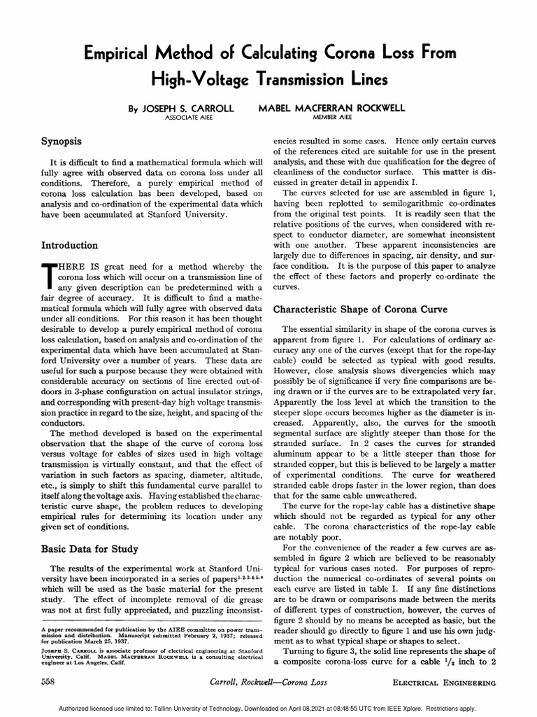 Empirical Method of Calculating Corona Loss From High-Voltage ...