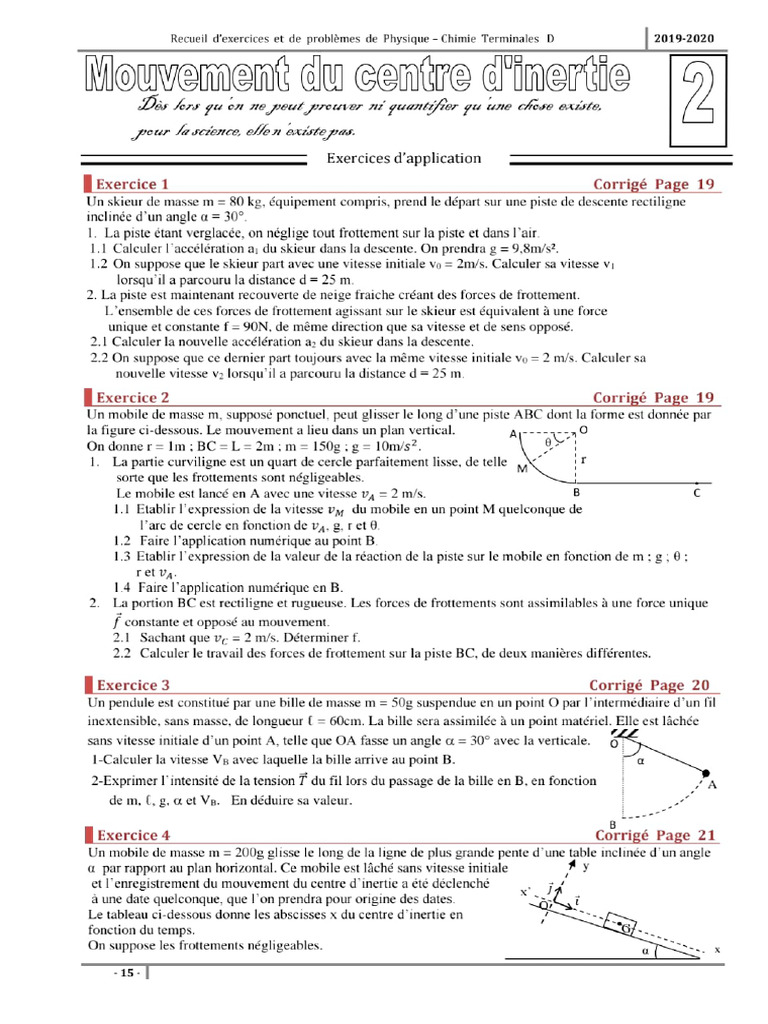 Mouvement Du Centre D'inertie Exercices Avec Correction | PDF