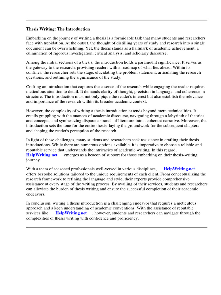Thesis Writing The Introduction | PDF | Thesis | Essays