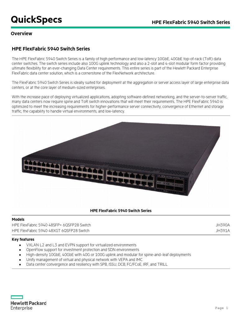 HPE Networking Comware Switch Series 5940-c05158726 | PDF | Computer Network | Network Switch