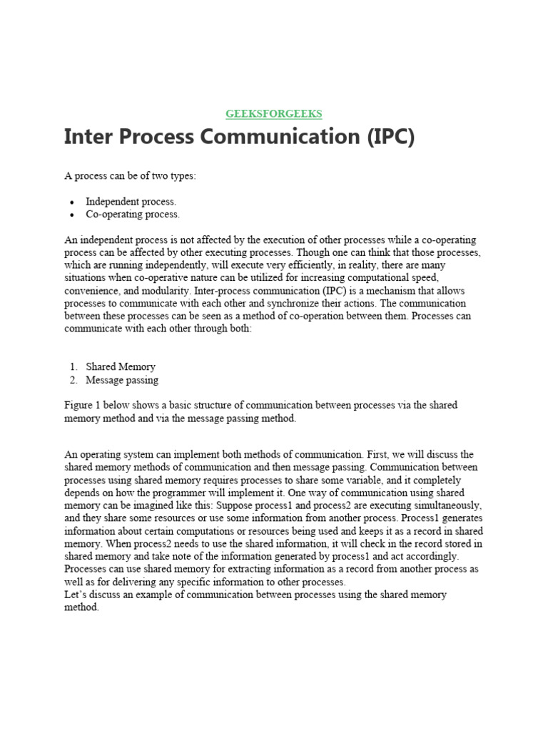 Inter Process Communication (IPC) : Open in App | PDF | Process (Computing) | Message Passing
