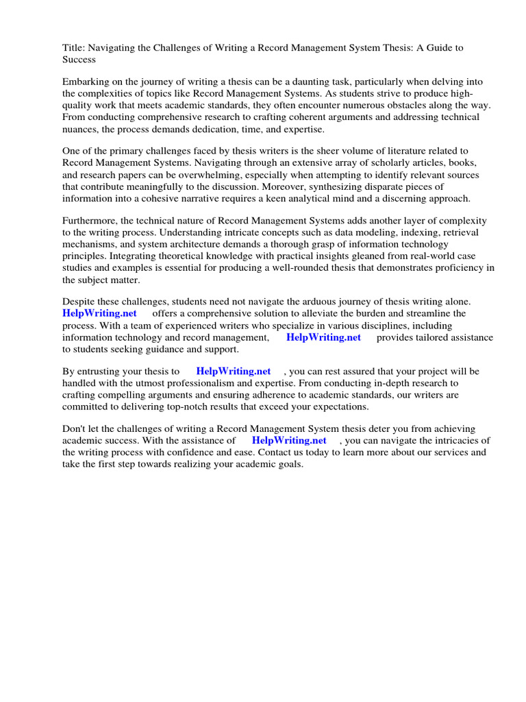Thesis Guide for Record Management Systems | PDF | Electronic Health ...