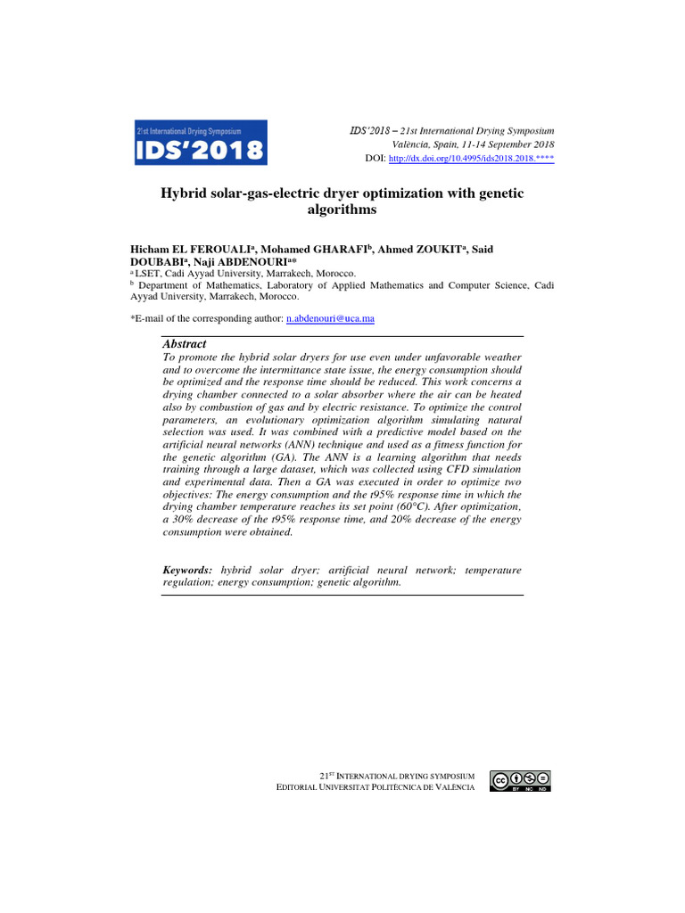 Hybrid Solar-Gas-Electric Dryer Optimization With Genetic Algorithms | PDF | Artificial Neural ...