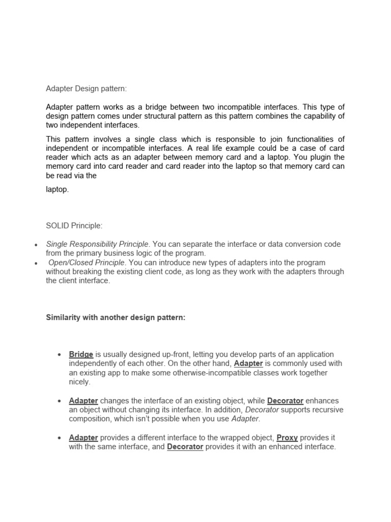Adapter Design Pattern Pdf Class Computer Programming Object Computer Science 