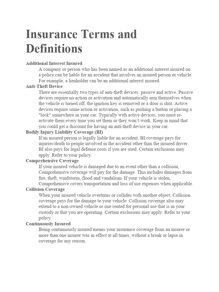 Essential Insurance Terms Explained | PDF | Vehicle Insurance | Insurance