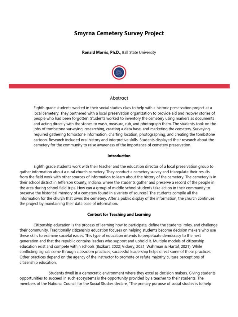 Smyrna Cemetery Survey Project | PDF | Teachers | Experience