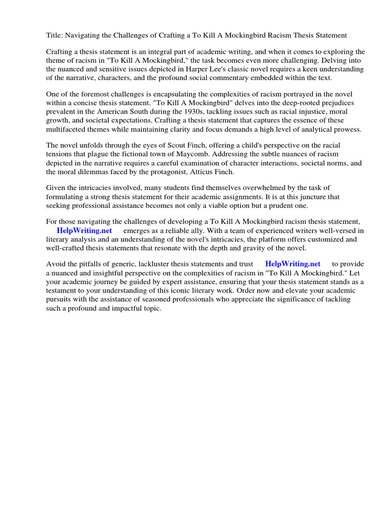 To Kill A Mockingbird Racism Thesis Statement | PDF | To Kill A Mockingbird