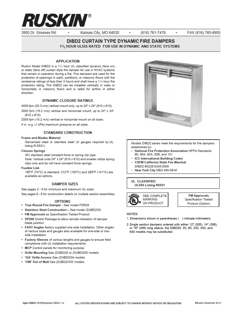 Ruskin Fire Dampers | PDF | Duct (Flow) | Length