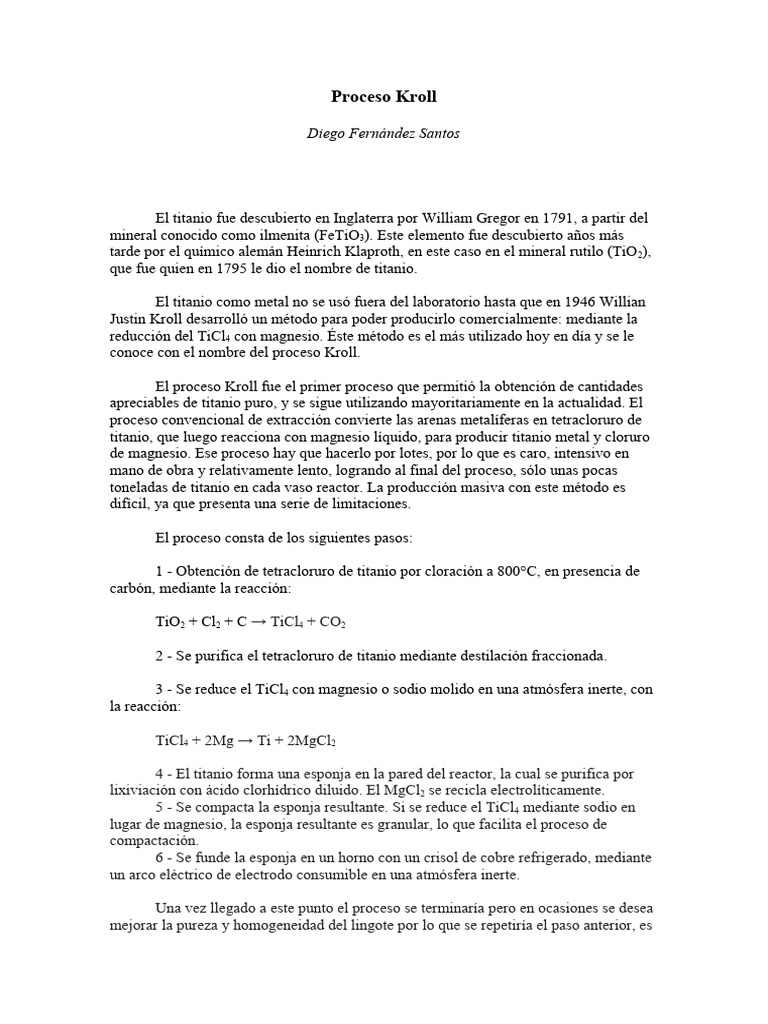 Proceso Kroll | PDF | Titanio | Elementos químicos