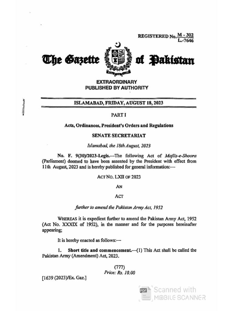 PAK Army (Amendment) Act, 2023 | PDF